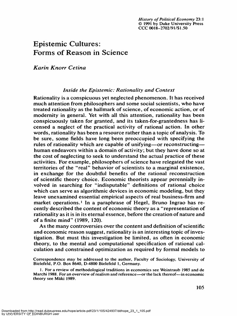 Knorr-Cetina Forms of Reason in Science | PDF | Rationality | Science