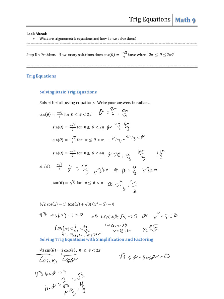 Solving Trigonometric Equations | PDF | Trigonometry | Mathematical Analysis
