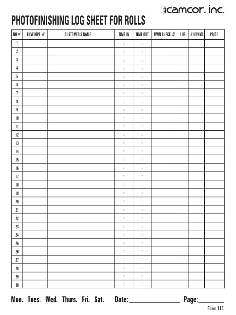 Lab Roll Log Sheet | PDF