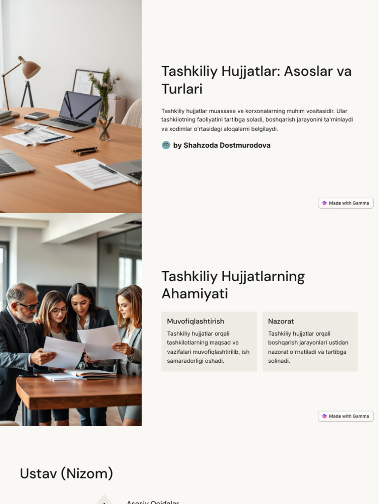 Tashkiliy Hujjatlar Asoslar Va Turlari | PDF