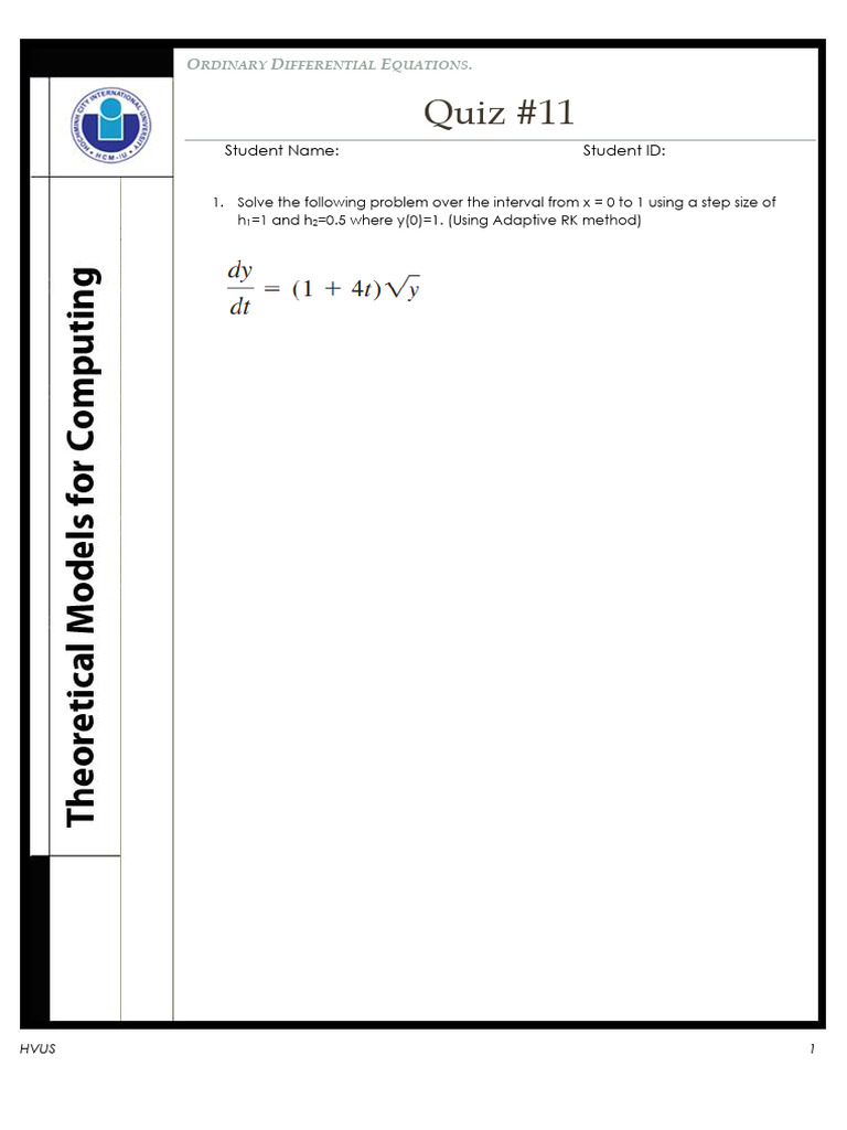 ODE Quiz: Adaptive RK Method | PDF