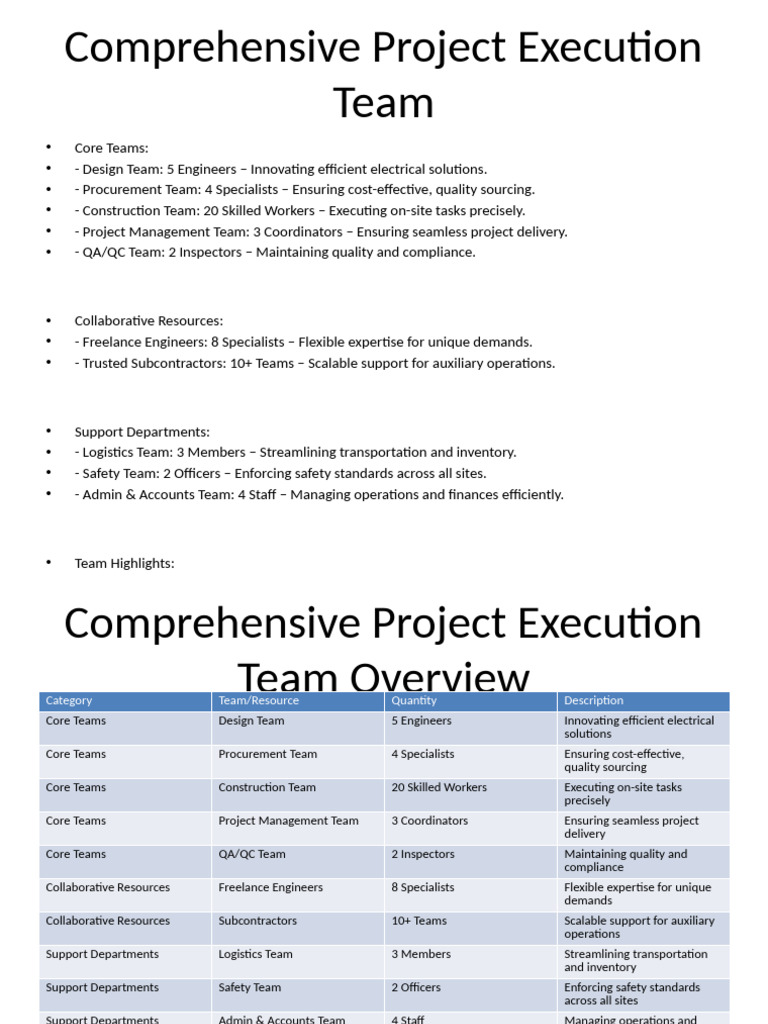 Comprehensive_Project_Execution_Team_Table | PDF | Logistics | Economies