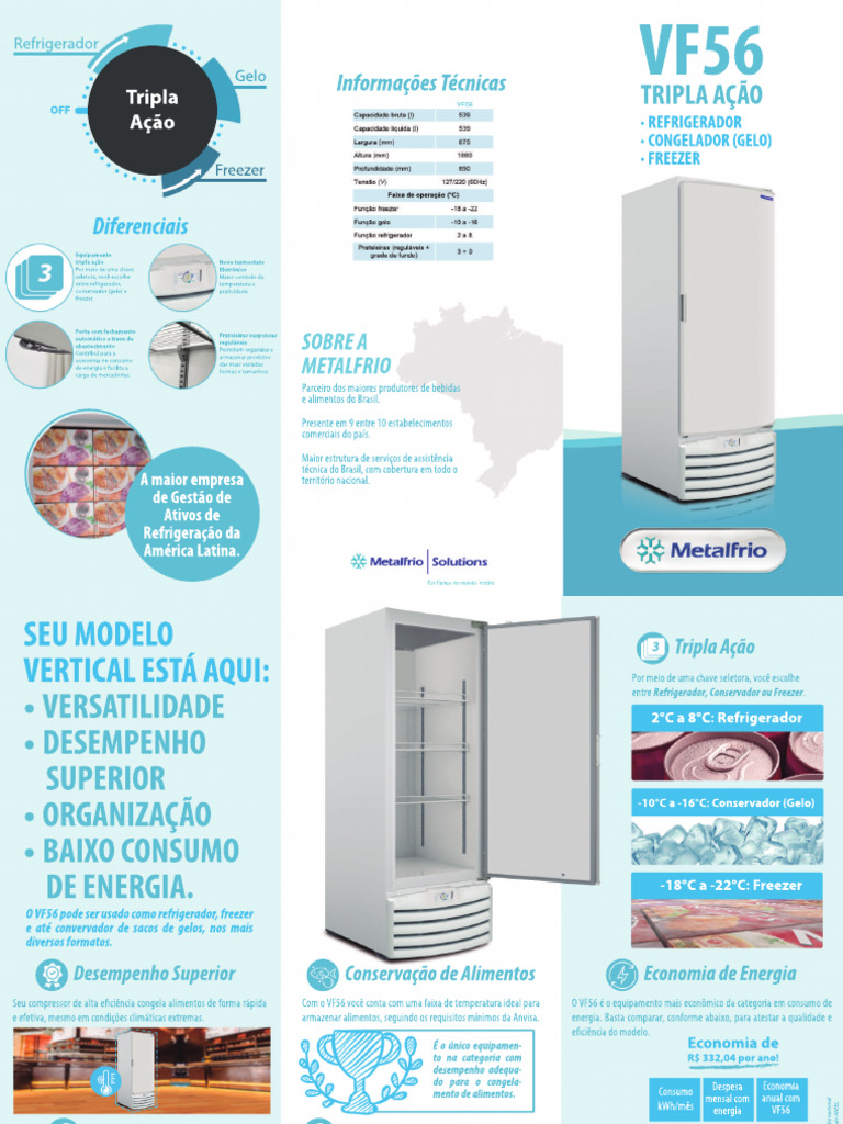 Freezer Vertical MetalFrio VF56 Catalogo | PDF