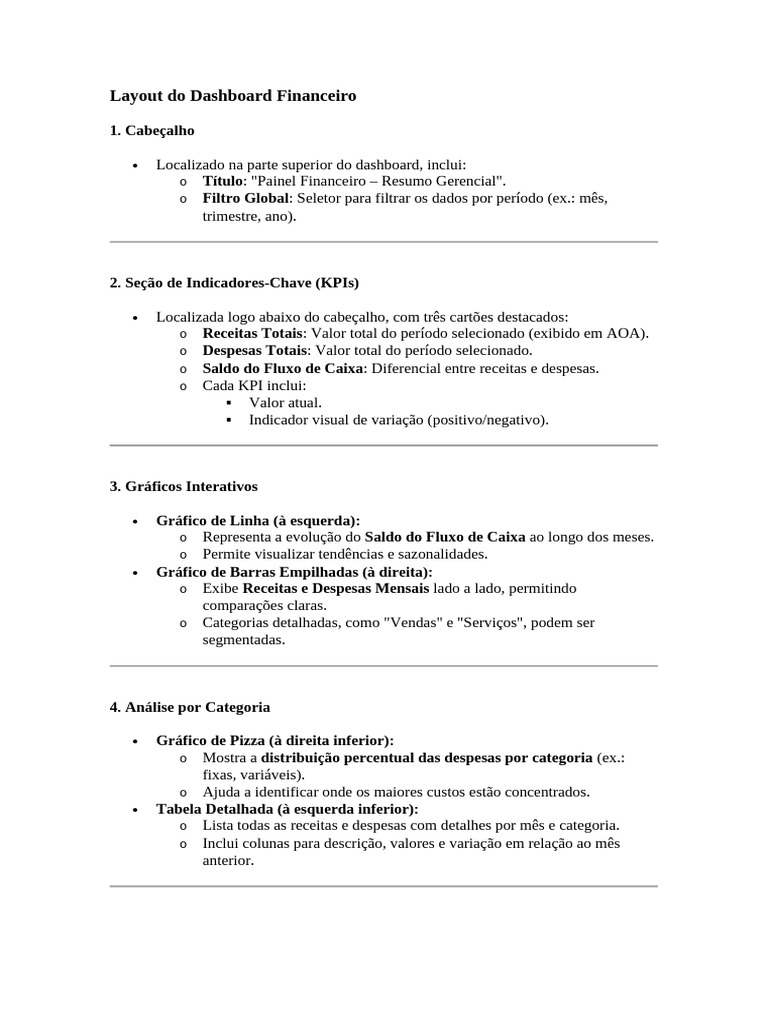 Dashboard Financeiro: KPIs e Gráficos Interativos | PDF | Fluxo de caixa