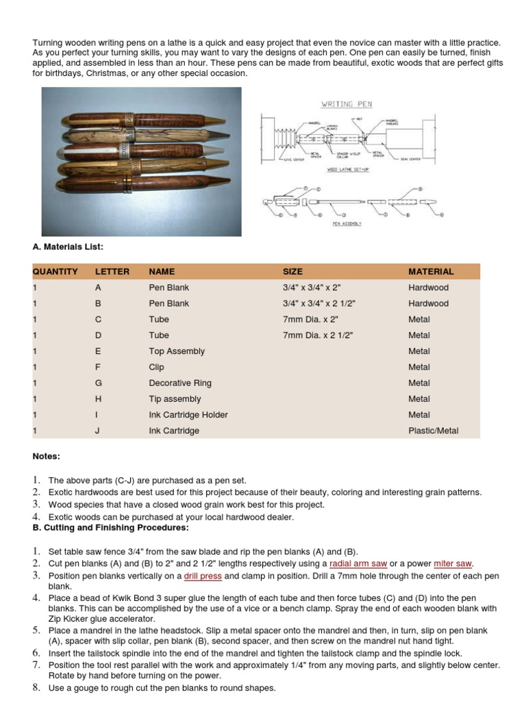 How to Turn Wooden Pens on a Lathe | PDF | Crafts | Tools