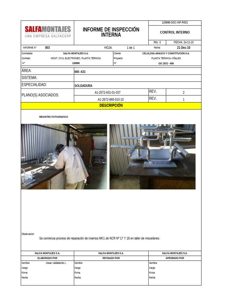 Informe de Inspección Interna 003 | PDF
