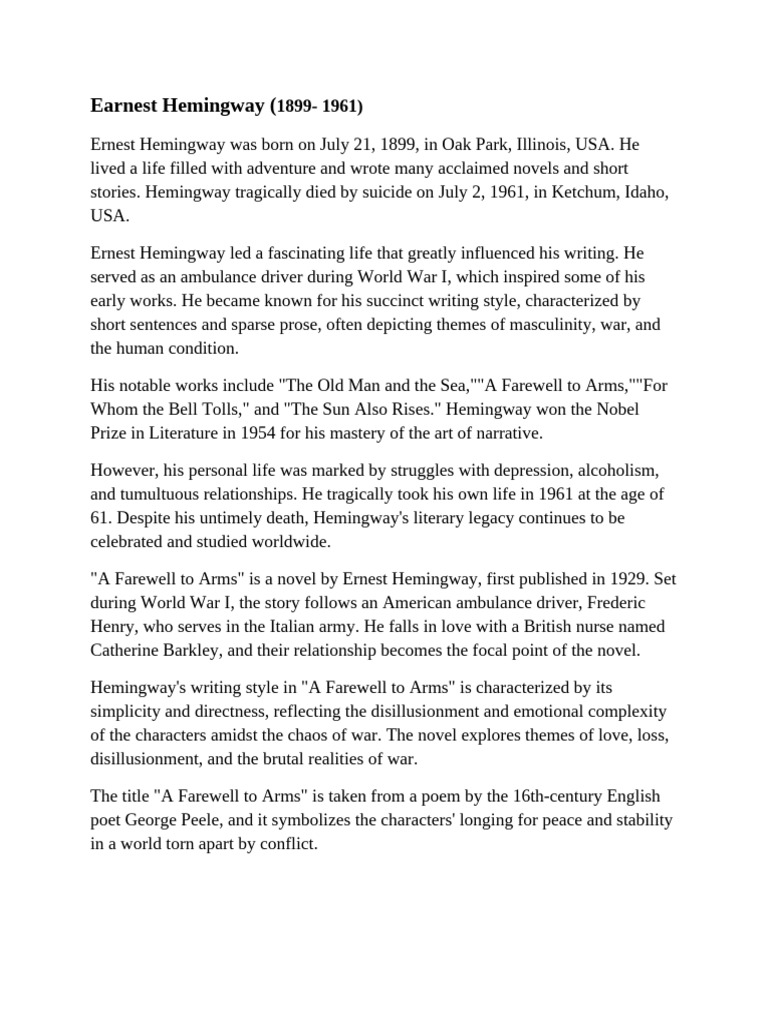 Ernest Hemingway's Life and Legacy | PDF | Ernest Hemingway