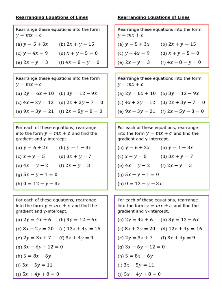 Rearranging Linear Equations Practice | PDF