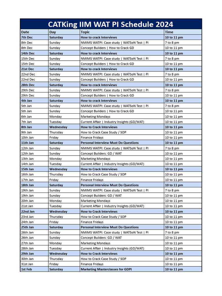 IIM WAT PI Schedule 2024 Guide | PDF
