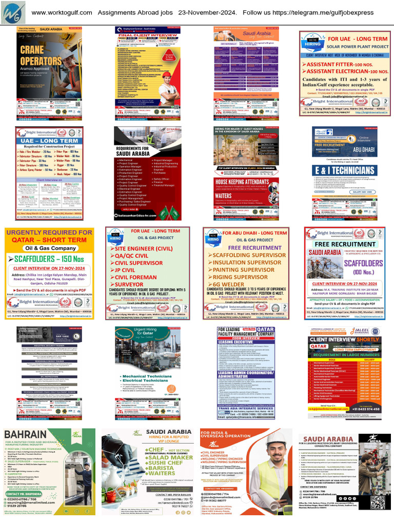 23 November 2024 Assignment Abroad Gulf Jobs Update | PDF