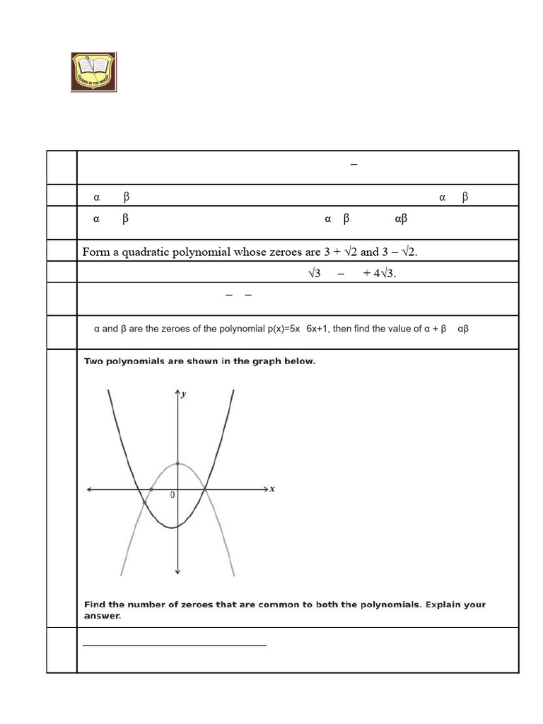 G10 Polynomials Revision WS 2024-25 | PDF