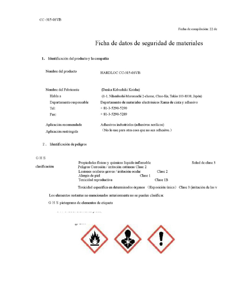 17 MSDS - CC-315-03VB - 1 - Español | PDF | Agua | Combustión