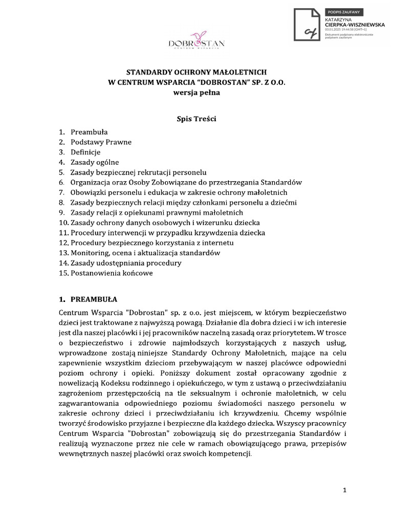 Standardy Ochrony Małoletnich CW Dobrostan Wersja Pełna | PDF