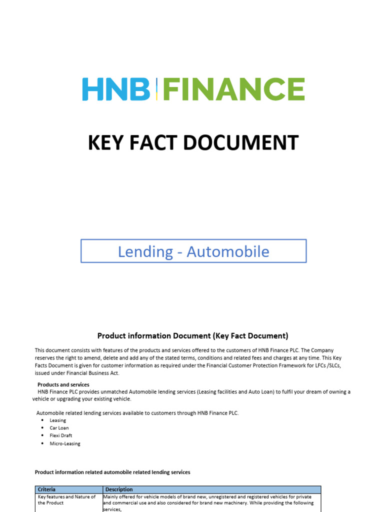 Key Fact Document Leasing English | PDF | Loans | Credit