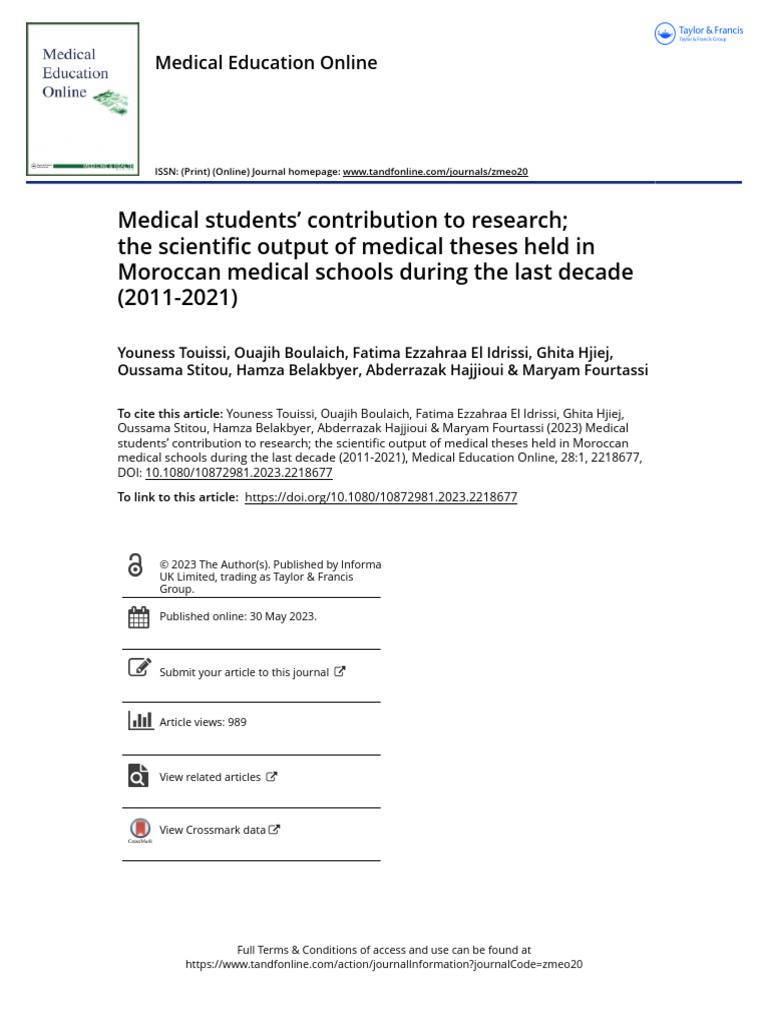 Medical Students Contribution To Research The Scientific Output of ...