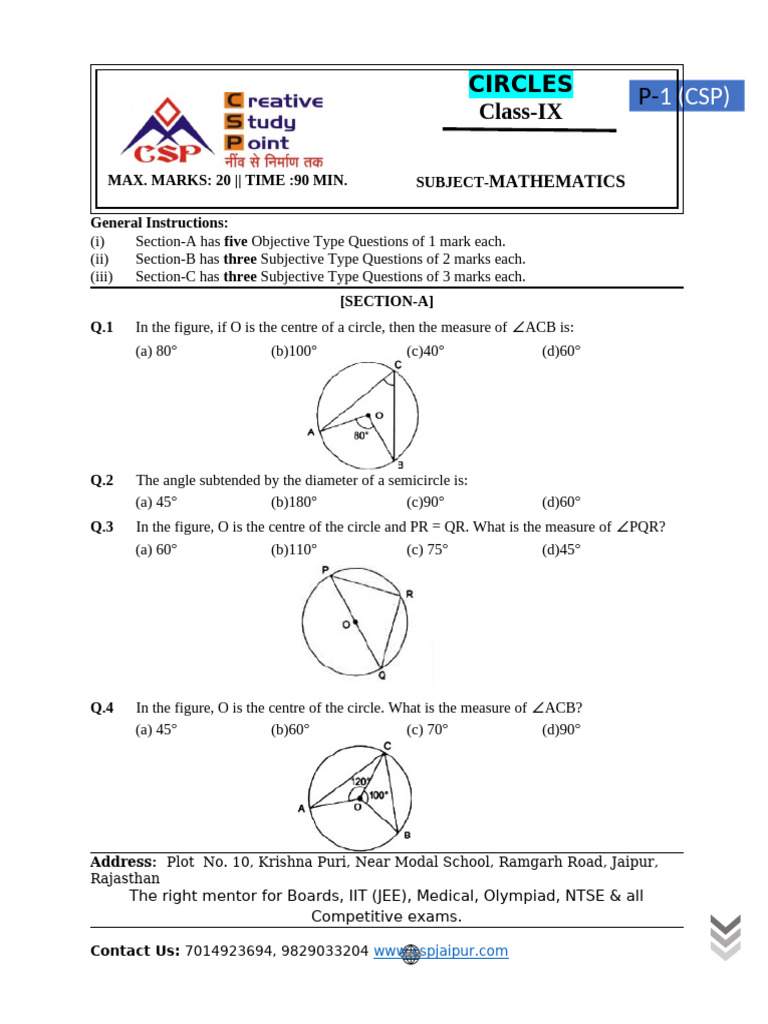 Circles Class 9 | PDF | Circle | Angle