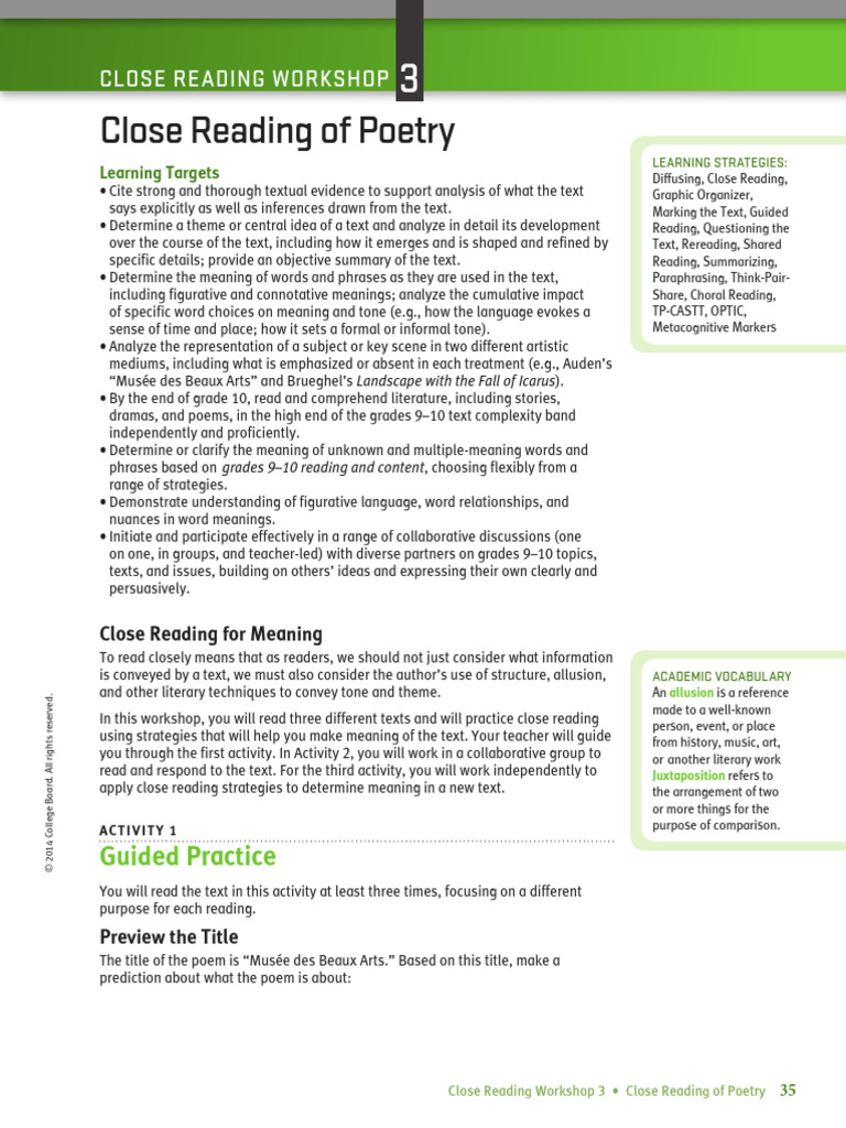 Close Reading Workshop-Poetry | PDF | Poetry