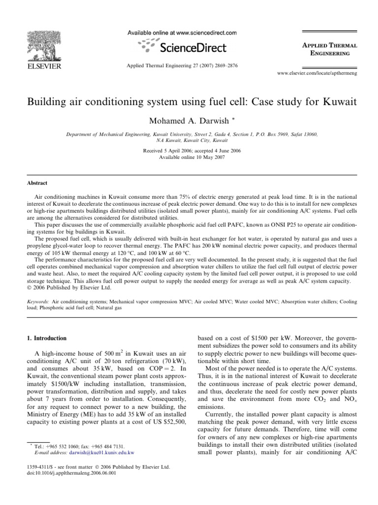 Building Air Conditioning System Using Fuel Cell - Case Study For ...