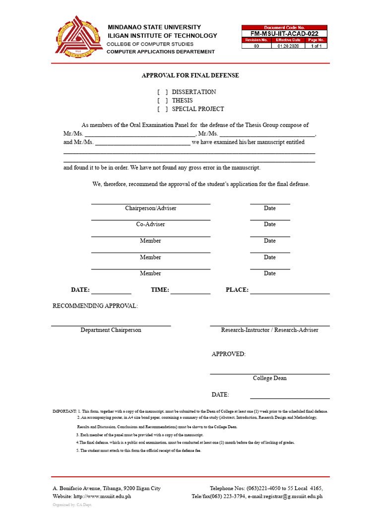 Thesis Forms Template - CCS - CA Form 6 | PDF | Thesis
