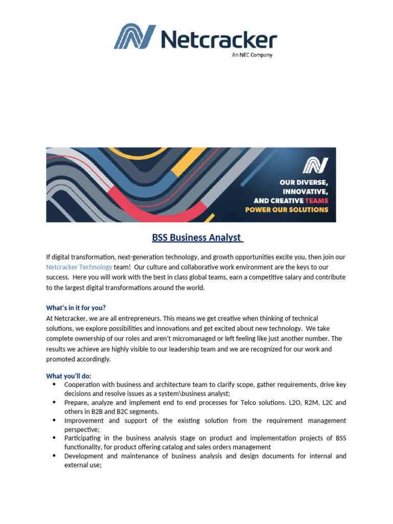 BSS Business Analyst Role at Netcracker | PDF | Business Analysis ...