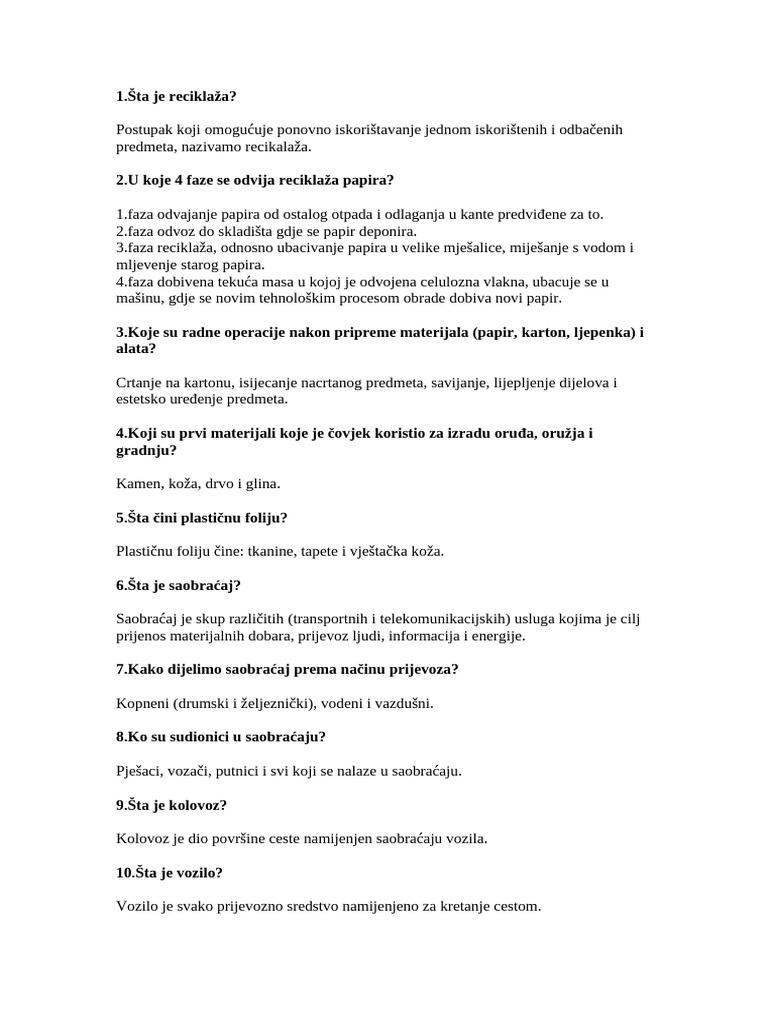 Tehničko Pitanja V Razred | PDF