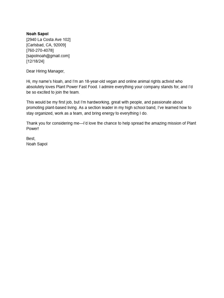 Plant Power Cover Letter | PDF