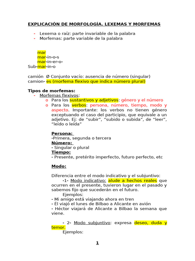 Morfología: Lexemas y Morfemas | PDF | Plural | Numero Gramatical