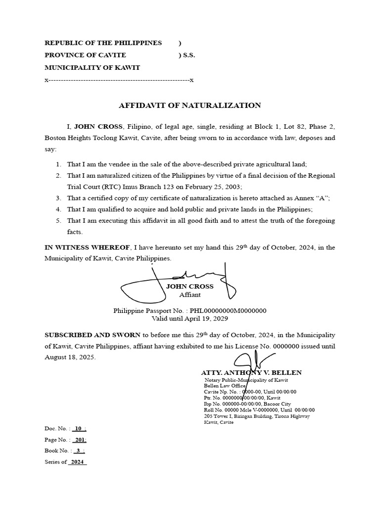 Affidavit of Naturalization for John Cross | PDF | Affidavit | Justice