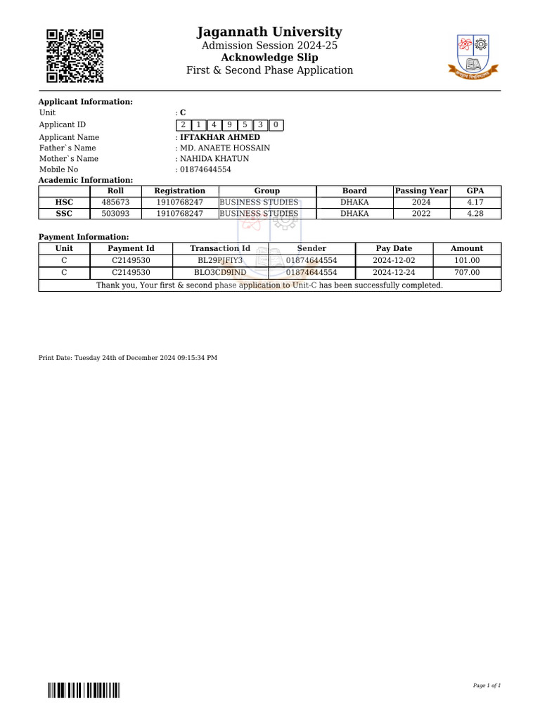 Jnu Admission 2024 2025 2149530 | PDF