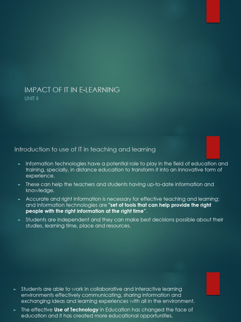 Module - 2 IMPACT OF IT IN E-LEARNING | PDF | Educational Technology | Teachers