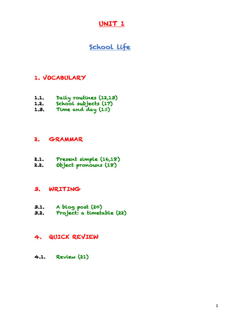 UNIT 1 - School Life (2) | PDF