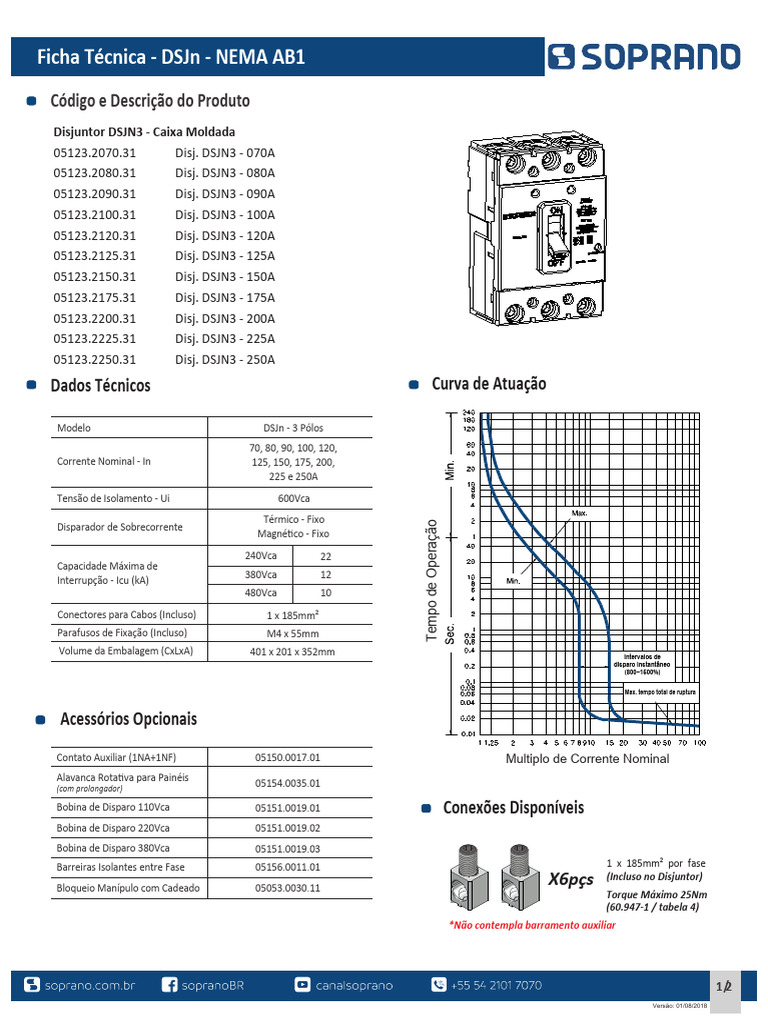 Ficha Tecnica Disjuntor Caixa Moldada DSJN | PDF | Componentes ...