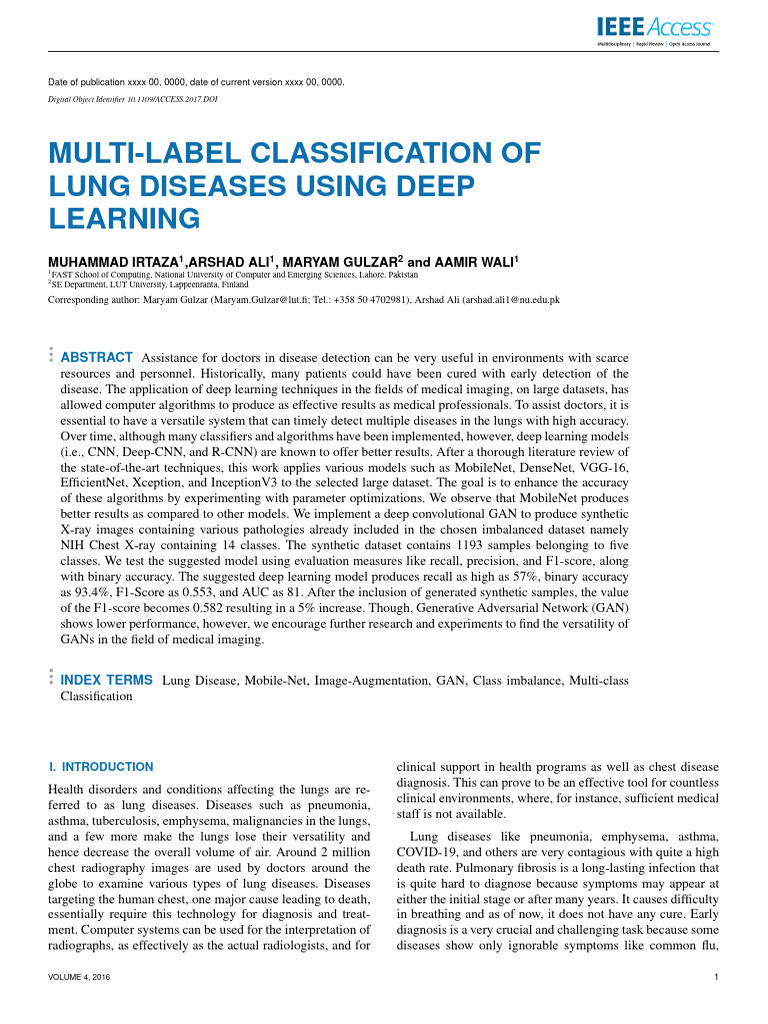 Multi-Label Classification of Lung Diseases Using Deep Learning | PDF | Deep Learning | Receiver ...
