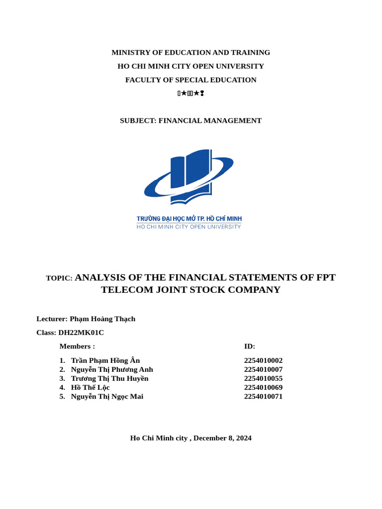 Bao Cao Tai Chinh- Fpt Telecom- Group 6 | PDF | Leverage (Finance) | Equity (Finance)