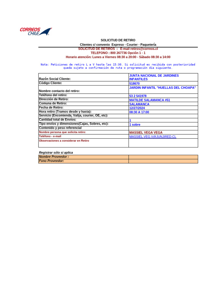 Formato Retiros Courier 08 | PDF