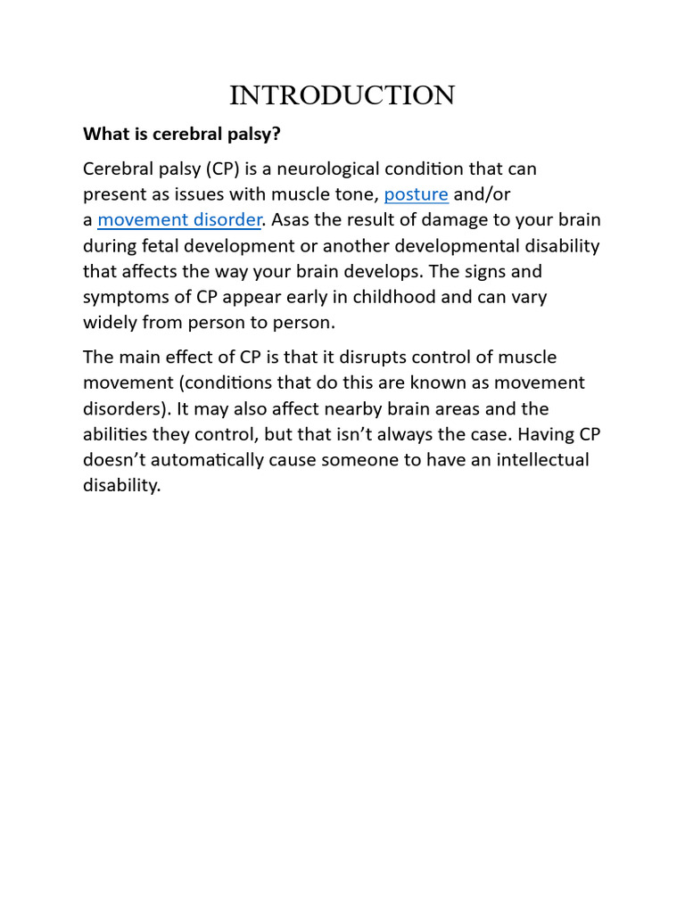 INTRODUCTION | PDF | Cerebral Palsy | Physical Examination