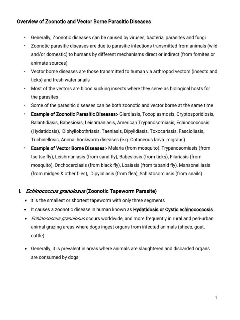 Zoonotic and Vector Borne Parasitic Diseases | PDF
