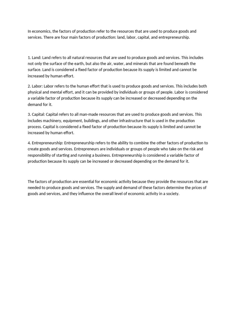 In Economics, Factors of Production | PDF