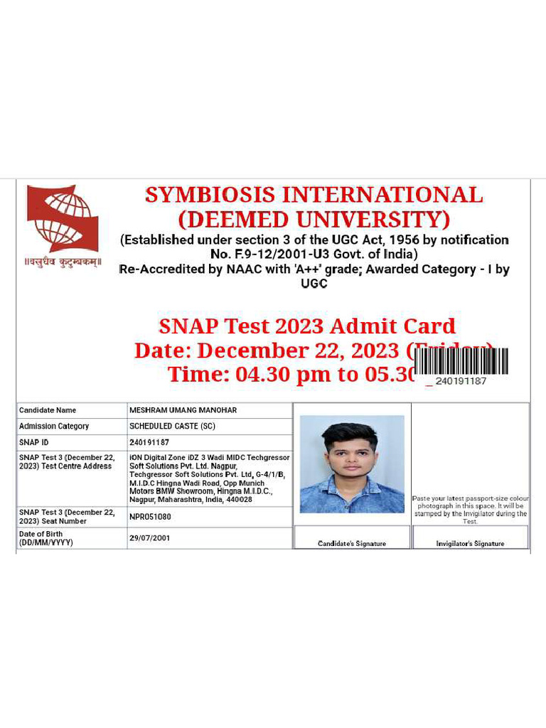 Snap Admit Card | PDF