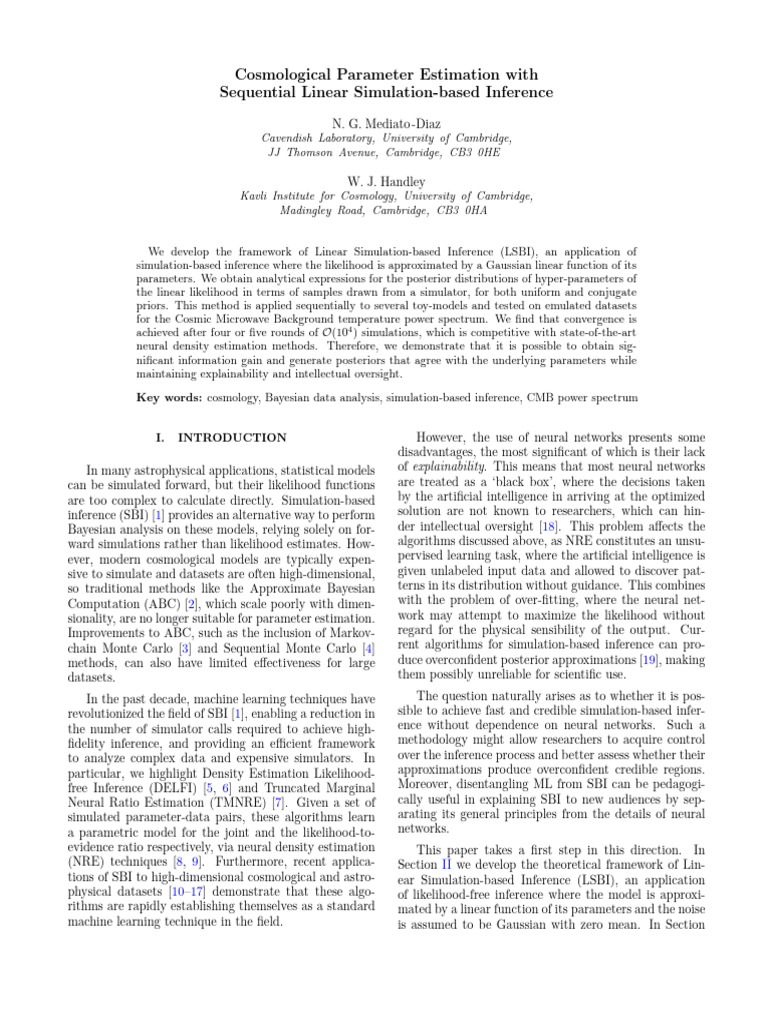 Cosmological Parameter Estimation With Sequential Linear Simulation 4905
