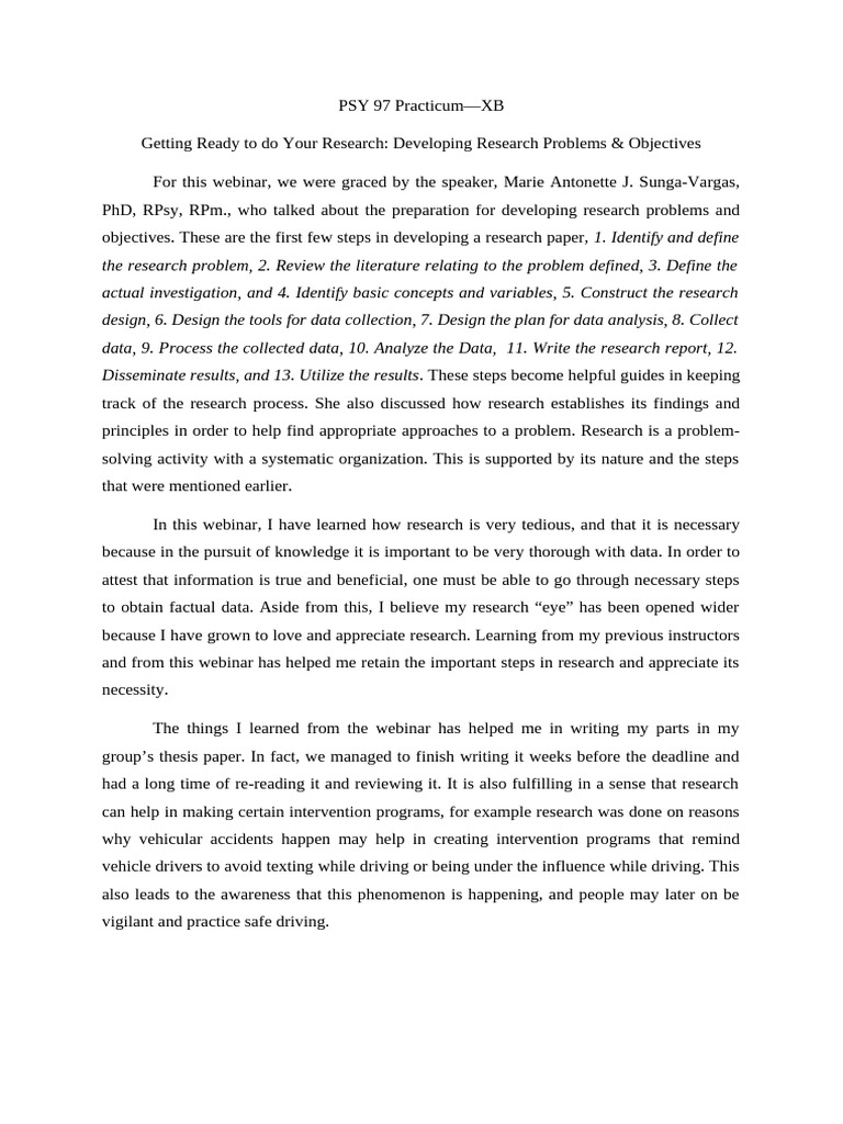 PSY 97 Practicum Reflection 1 | PDF