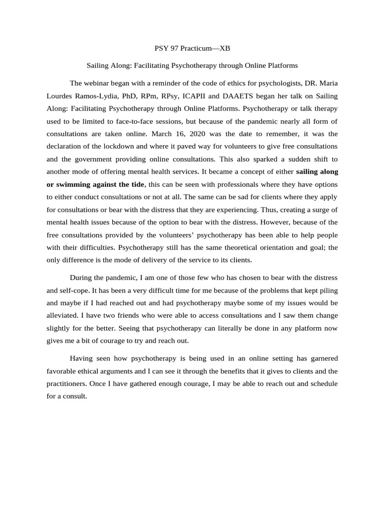 PSY 97 Practicum Reflection 3 | PDF