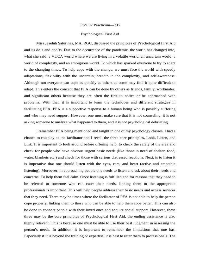 PSY 97 Practicum Reflection 5 | PDF | Cognition | Psychological Concepts