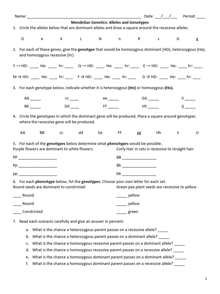 Mendelian Genetics Assignment (1) | PDF | Dominance (Genetics) | Genotype