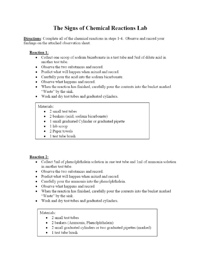The Signs of Chemical Reactions Lab-1 | PDF