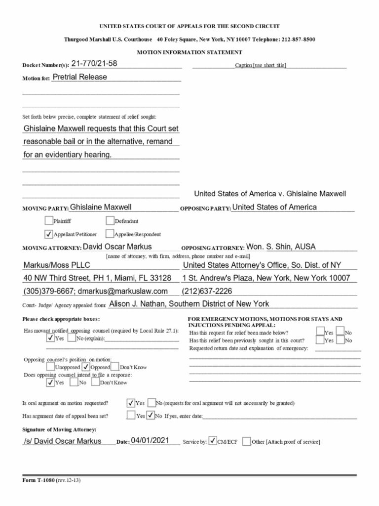 Ghislaine Maxwell Appeal To Bail Rejection | PDF | Bail | Common Law