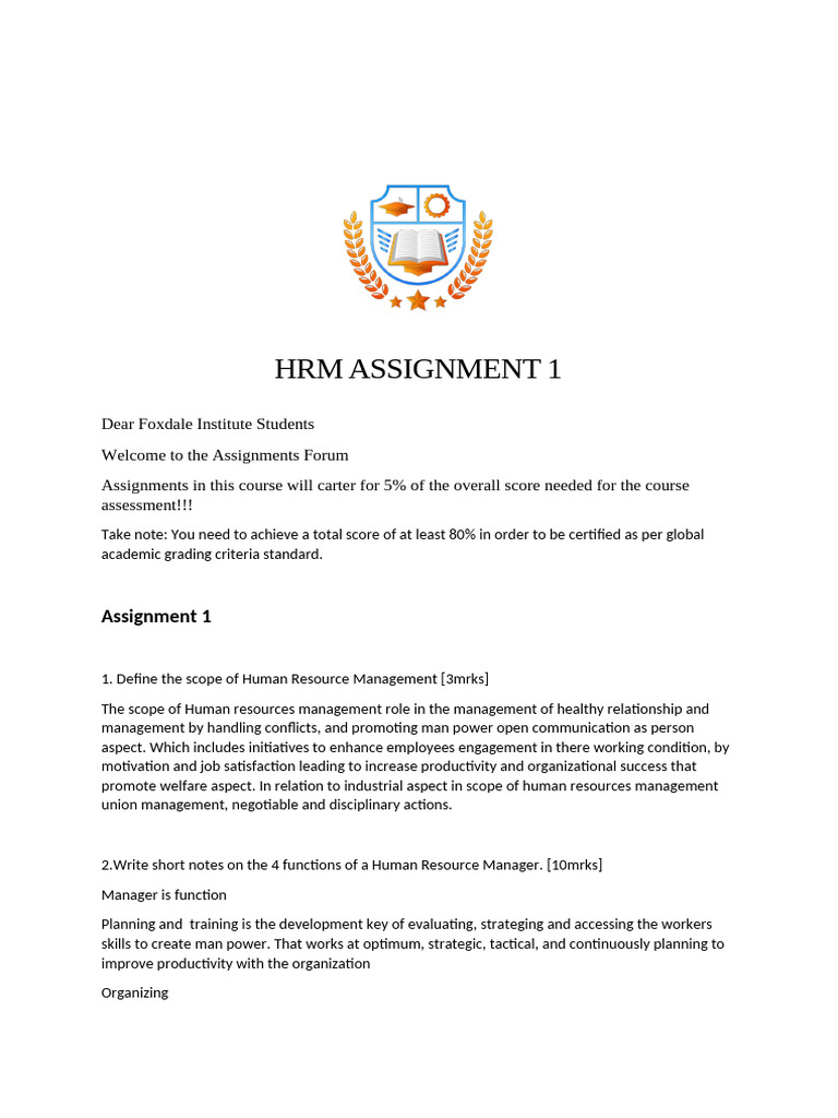 Evelyn Mwansa HRM ASSIGNMENT 1 | PDF