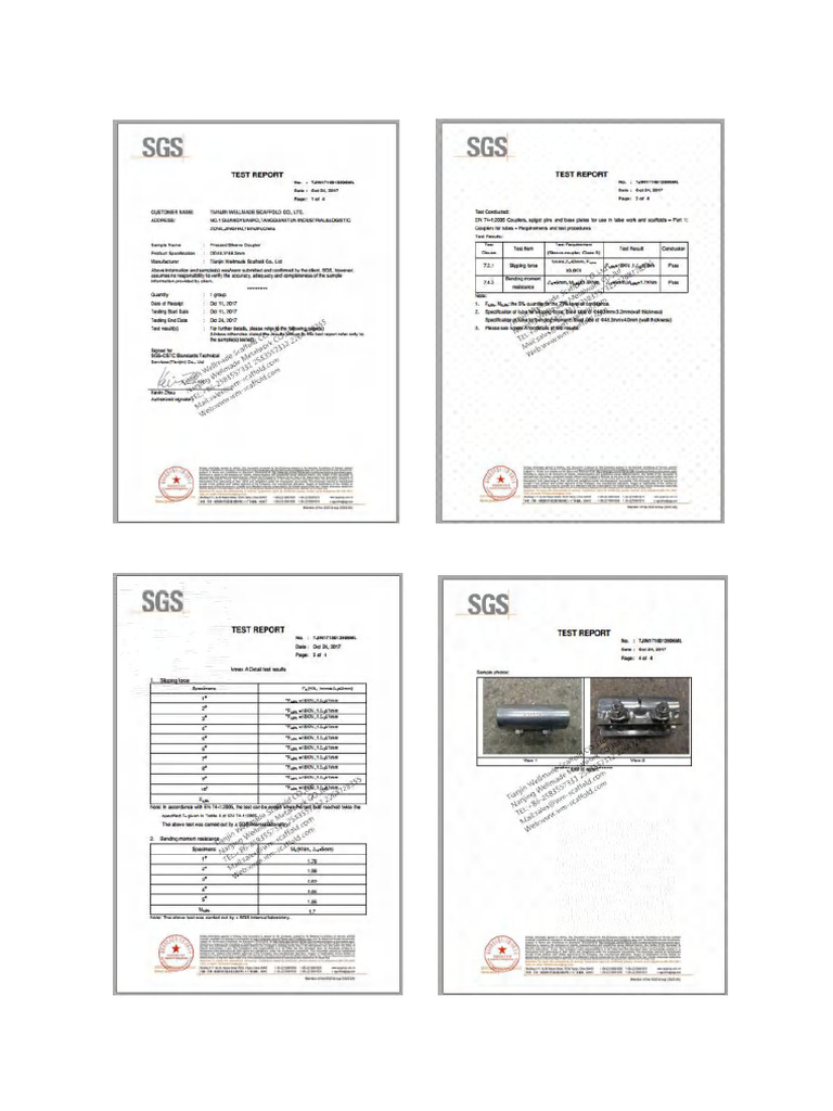 14 EN74 Scaffold Sleeve Coupler Test Report Wellmade | PDF