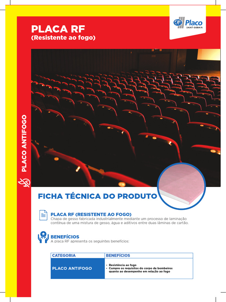 Placo Ficha Tecnica Placo Placa RF | PDF | Incêndios | Embalagem e rotulagem