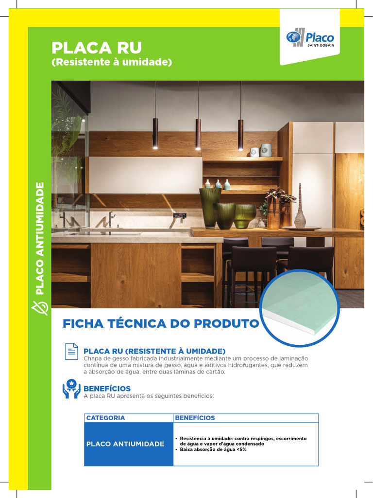 Placo Ficha Tecnica Placo Placa Ru | PDF | Materiais | Umidade